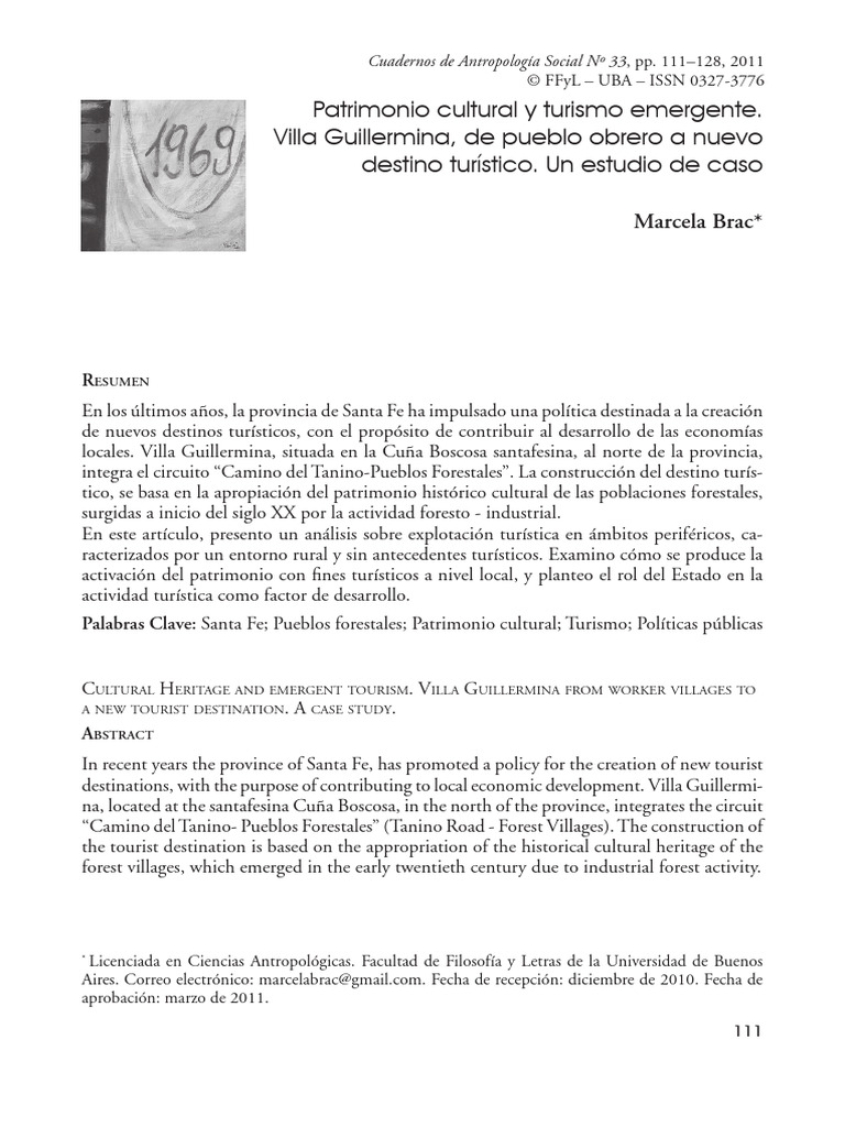 Patrimonio Cultural y Turismo Emergente. Villa Guillermina, de Pueblo Obrero A Nuevo Destino ...
