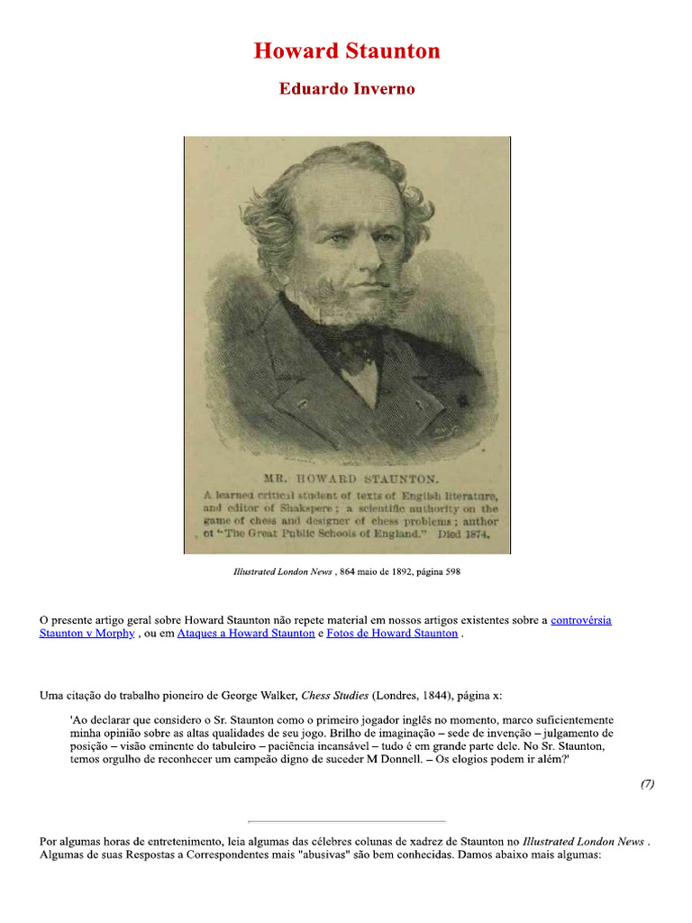 Howard Stauton by Edward Winter (Traduzido) | PDF