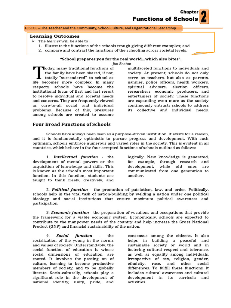 Chapter 2 - Functions of Schools - GSuite | PDF | Socialization ...
