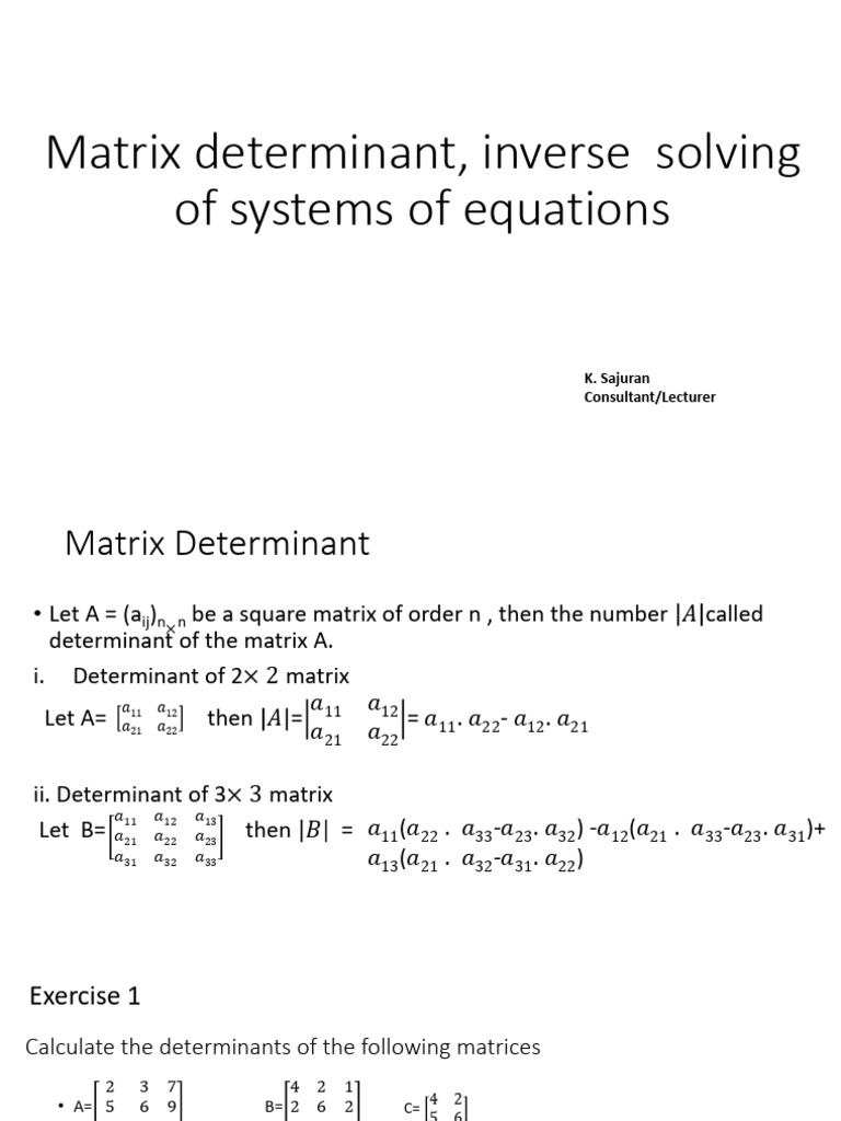 Matrix Determinants and Inverses Explained | PDF | Matrix (Mathematics) | Determinant
