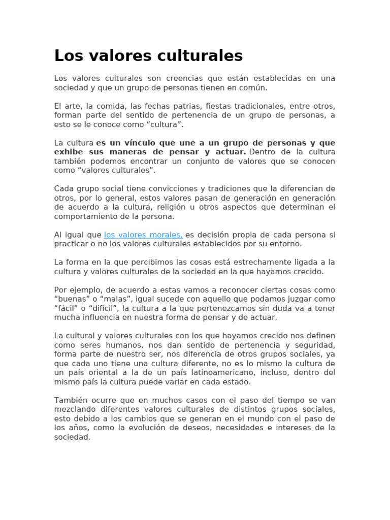Los Valores Culturales | PDF | Sociedad | Grupo social
