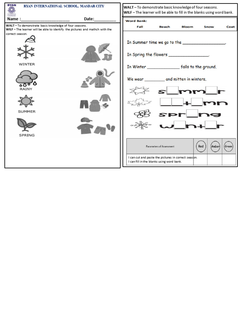 Seasons Worksheet for Young Learners | PDF | Career & Growth | Art