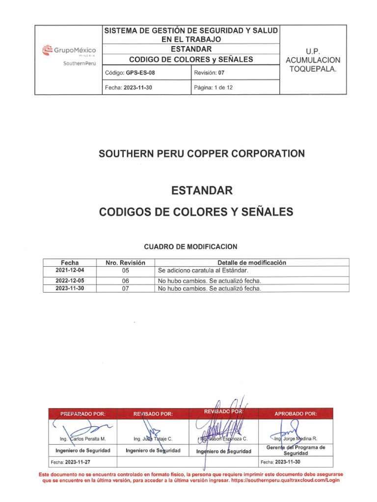 GPS-ES.08. Estándar. Código de Colores y Señales | PDF | Agua | Gases