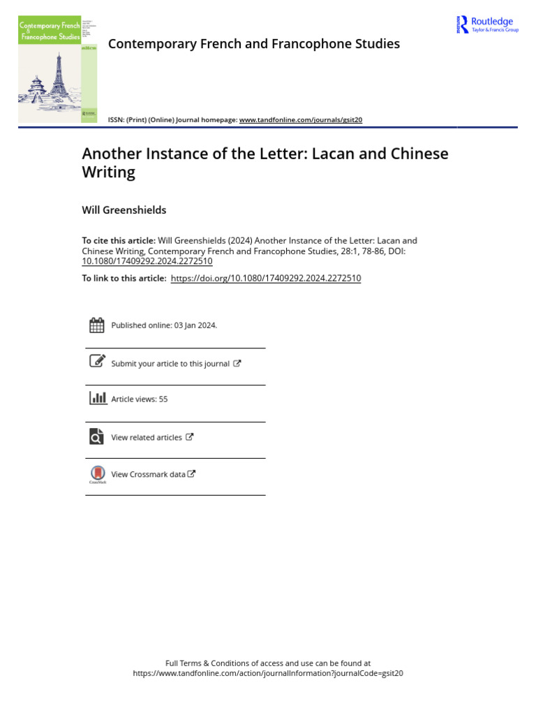 Another Instance of The Letter Lacan and Chinese Writing | PDF ...