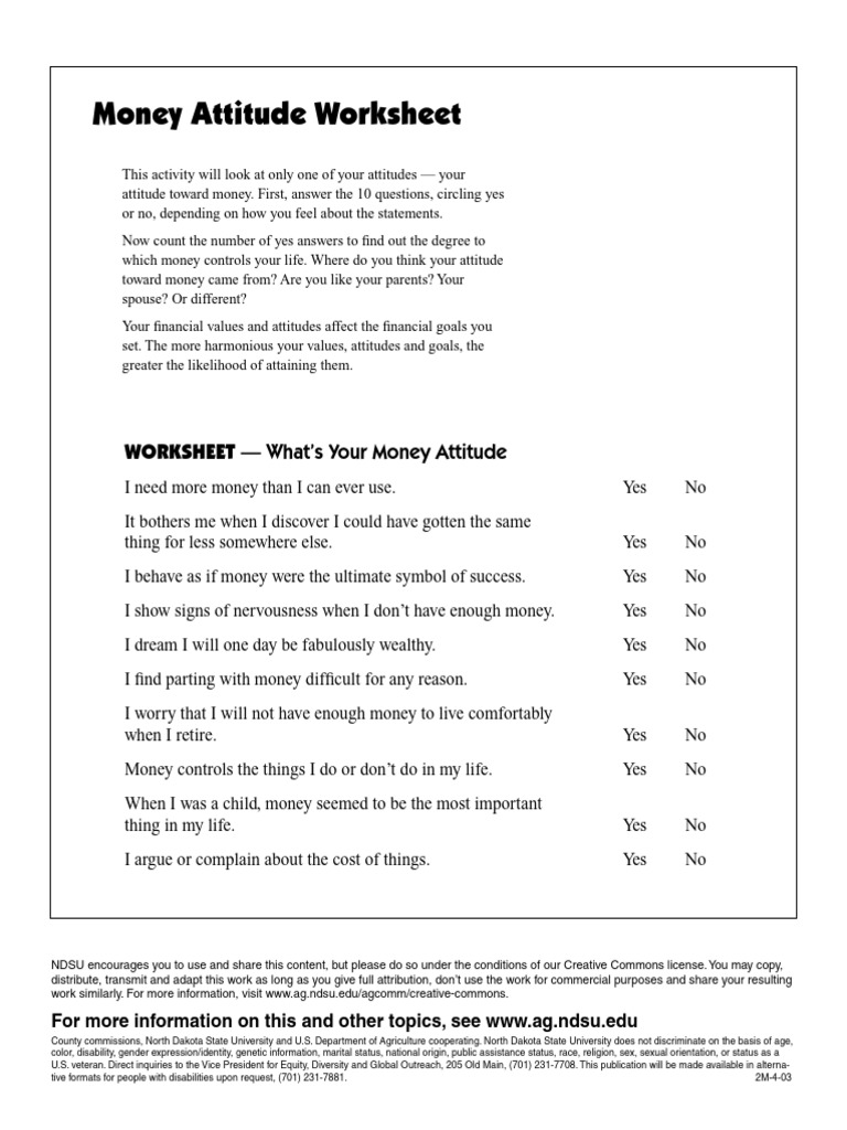 Money Attitude Worksheet | PDF | Attitude (Psychology) | Social Psychology