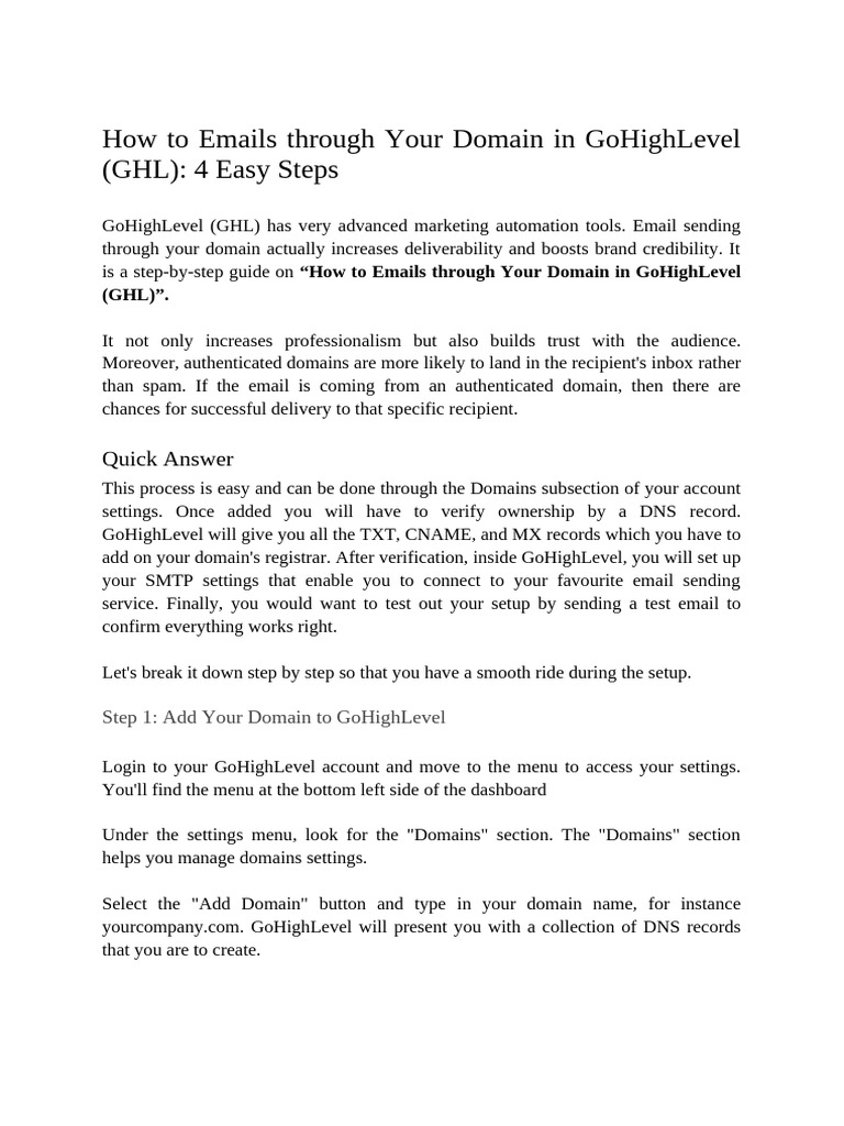 How To Send Emails From Your Domain Through GoHighLevel (GHL) | PDF | Domain Name System ...