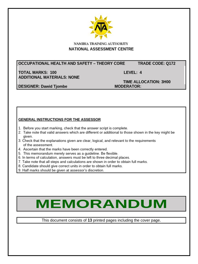 Occupational Health & Safety Assessment Guide | PDF | Occupational ...