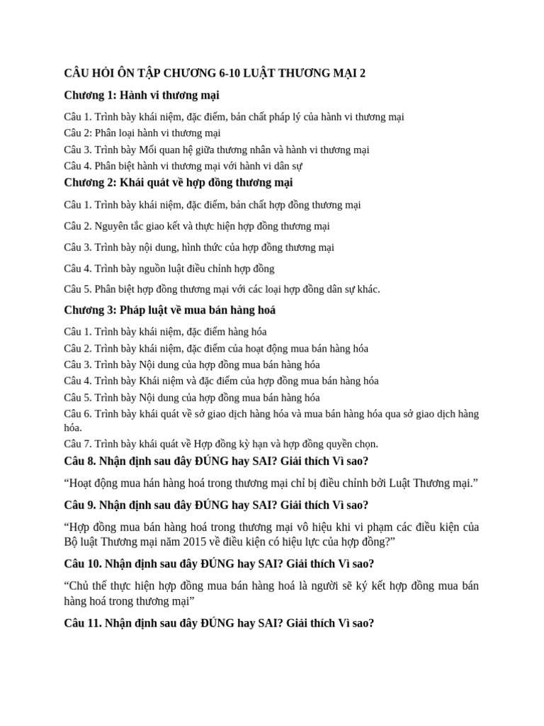 Câu hỏi ôn tập LTM2 | PDF