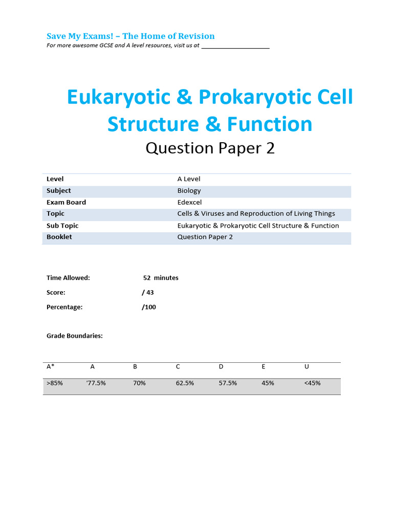 8.2-Eukaryotic Prokaryotic Cell Structure Function-Qp Alevel-Edexcel-Biology Updated | PDF ...