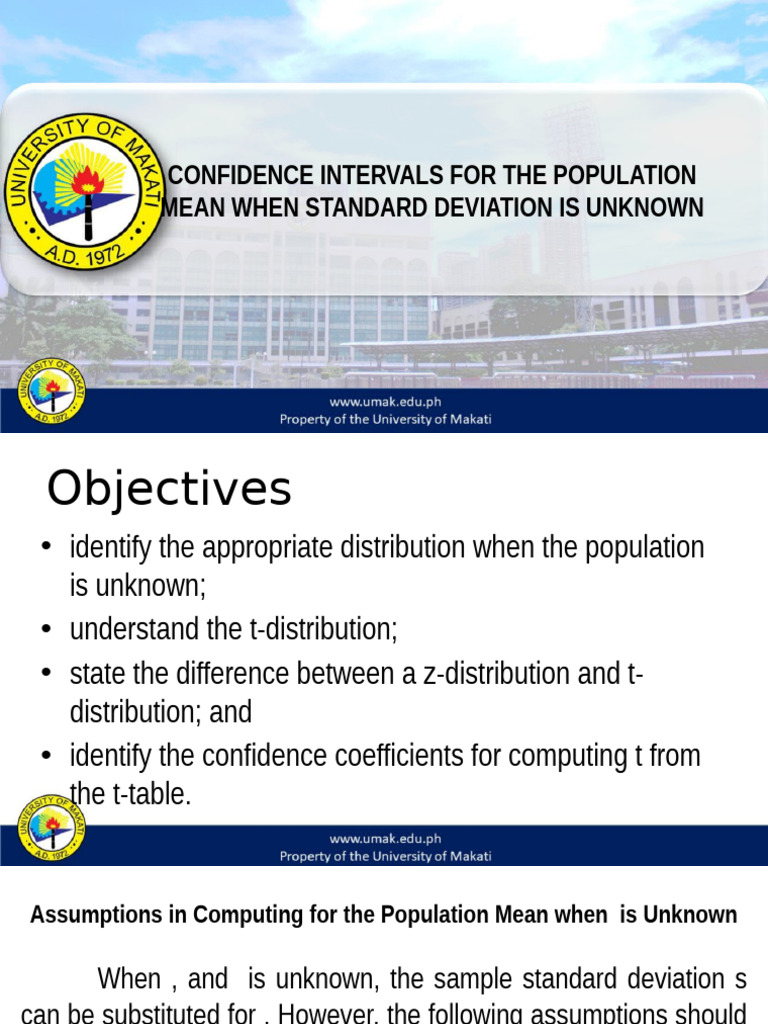 Module 10 Confidence Interval For The Population Mean When Standard Deviation Is Unknown | PDF ...