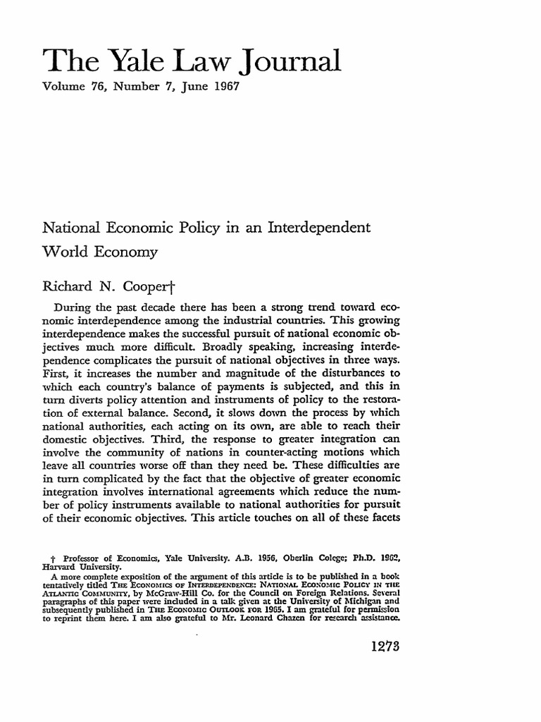 The Yale Law Journal: National Economic Policy in An Interdependent ...