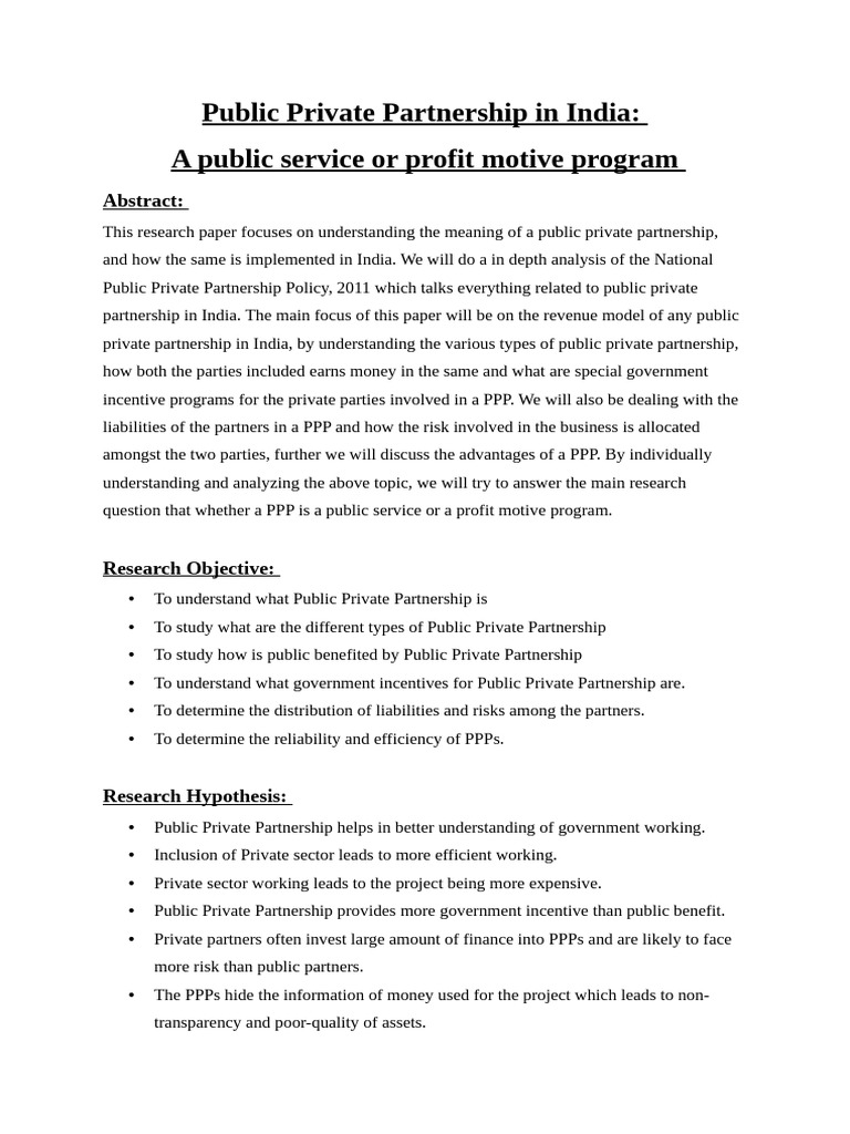 Public Private Partnership in India | PDF | Public–Private Partnership ...
