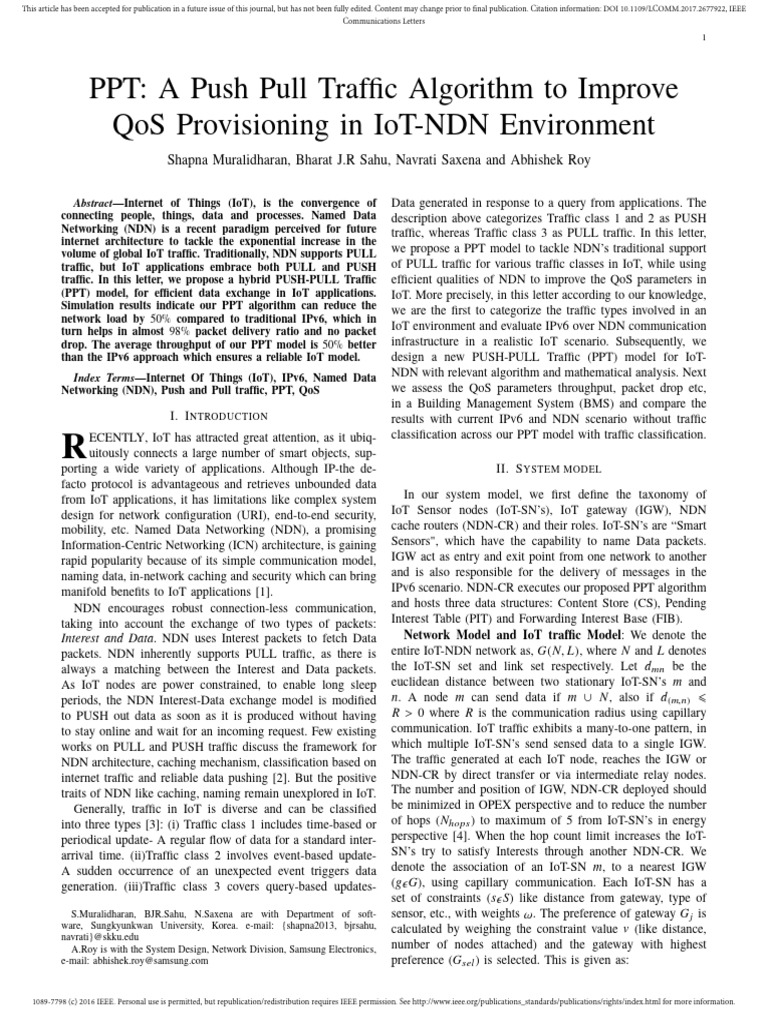 A Push Pull Traffic Algorithm To Imp Pdf Computer Network Internet Of Things 