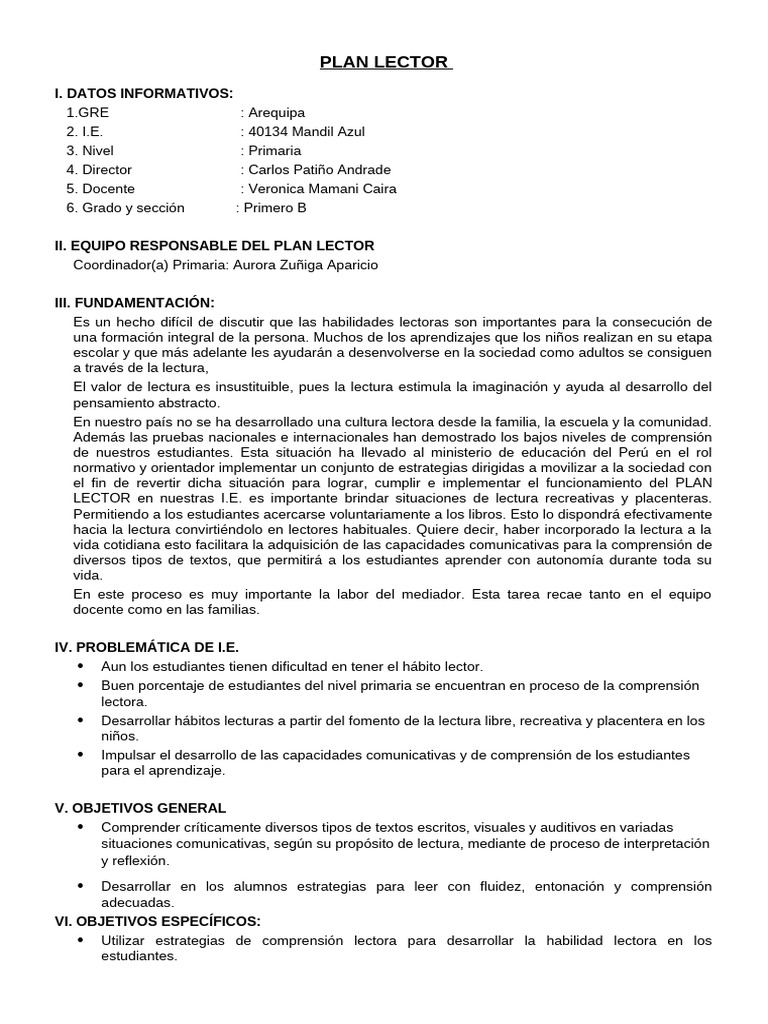 PLAN LECTOR | PDF | Educación primaria | Maestros