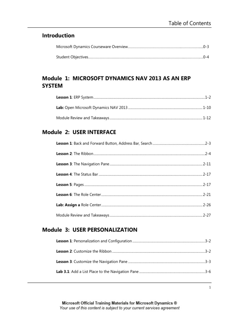 Nav2013 Enus Intro Toc | PDF | Microsoft Excel | Software