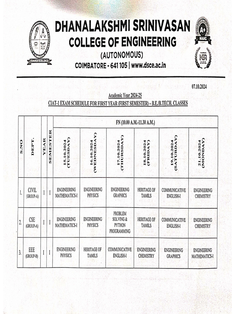 First Year CIAT - 1 Time Table-Rotated | PDF