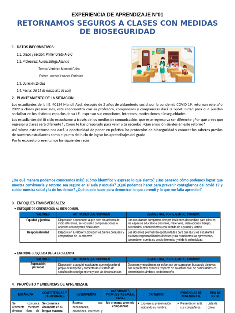 EXPERIENCIA DE APRENDIZAJE- MARZO | PDF | Aprendizaje | Las emociones