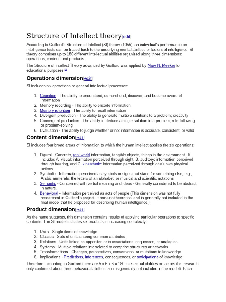 Structure of Intellect Theory | PDF | Cognitive Science | Psychological ...