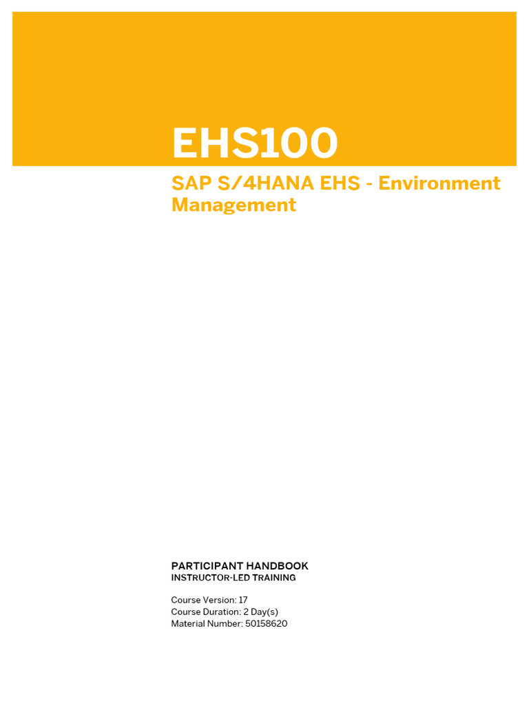 EHS100 - EN - Col17 SAP S4HANA EHS - Environment Management | PDF | Occupational Safety And ...