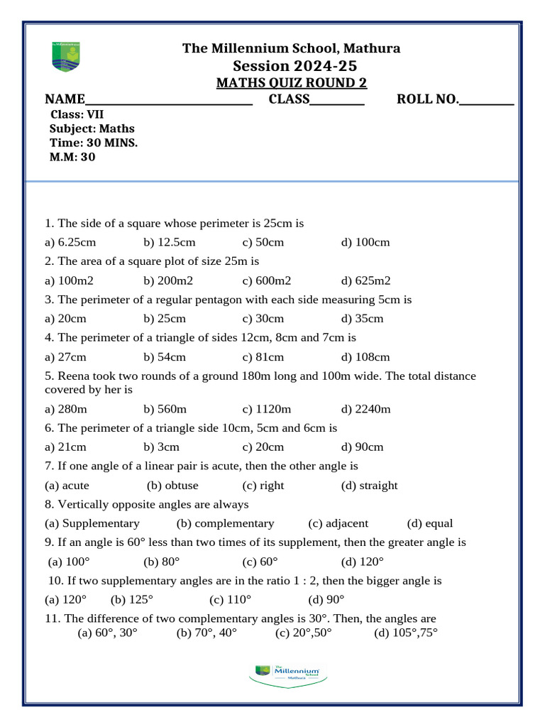 Maths Olympiad 2024-25 Class Vii Second Round | PDF | Mathematics ...
