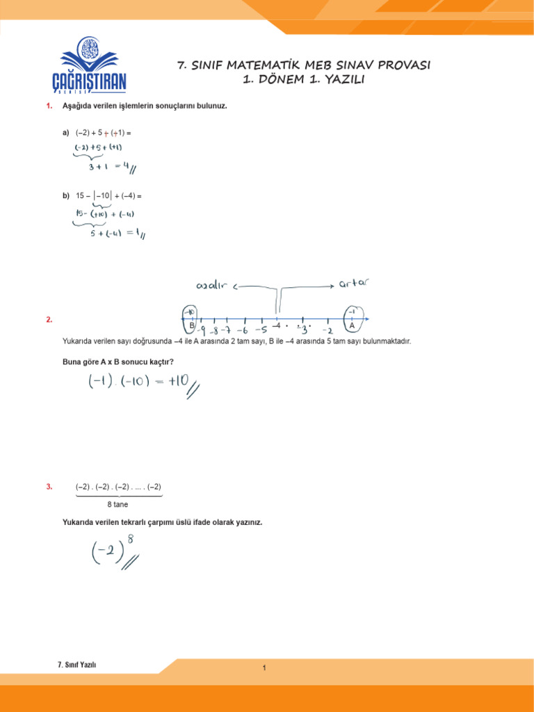 7 Sinif Meb Ortak Sinav Provasi (1) - 1 - 241015 - 125003 | PDF