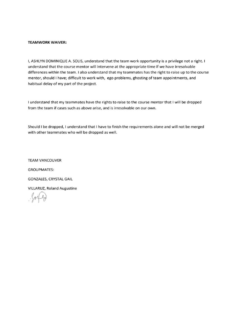 TEAMWORK WAIVEr | PDF