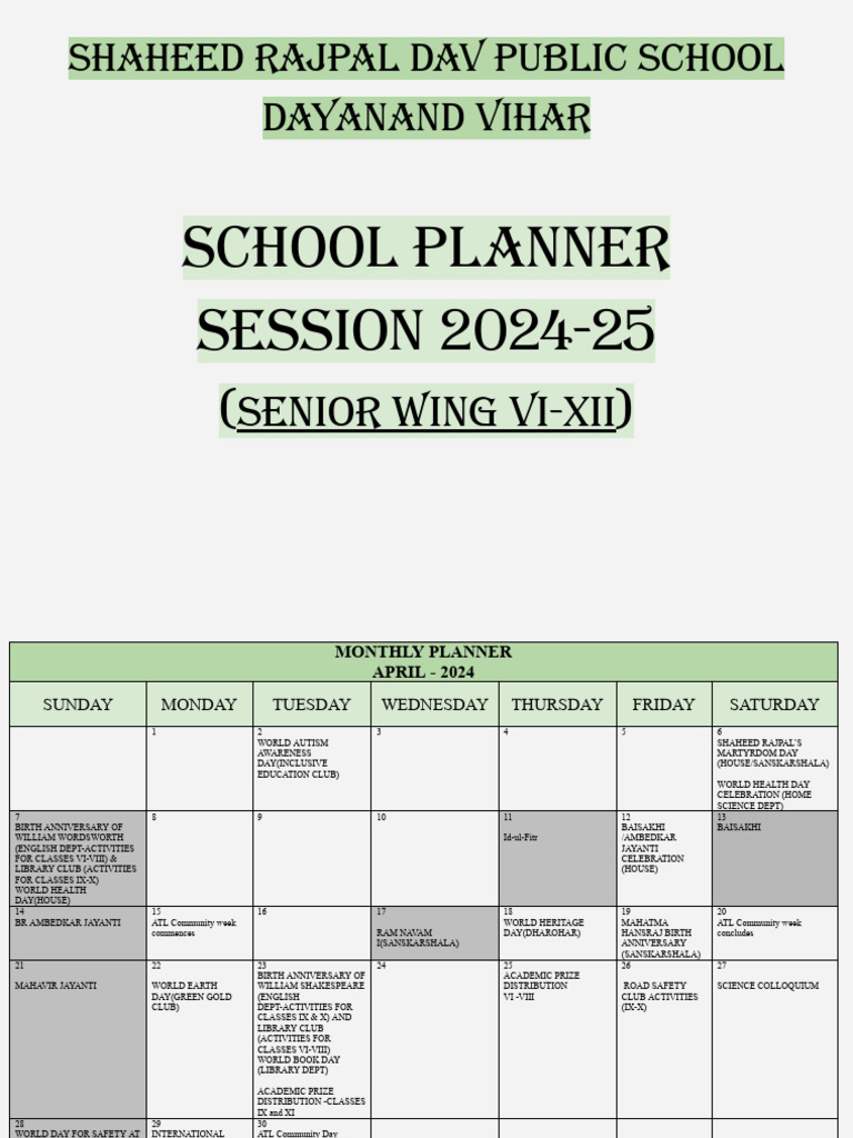 Kindergarten Activity Planner 2024-25 | PDF | Observances