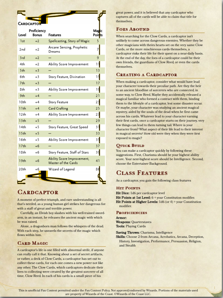 Cardcaptor Class Features Guide | PDF