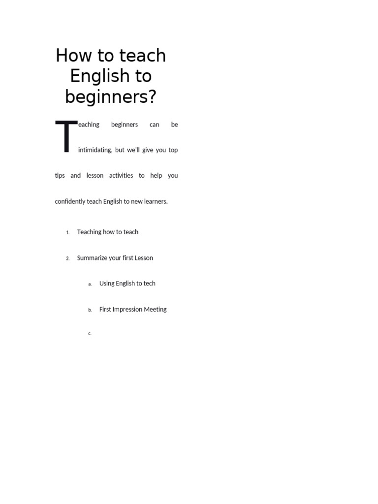 How To Teach English To Beginners | PDF | Career & Growth | Foreign ...