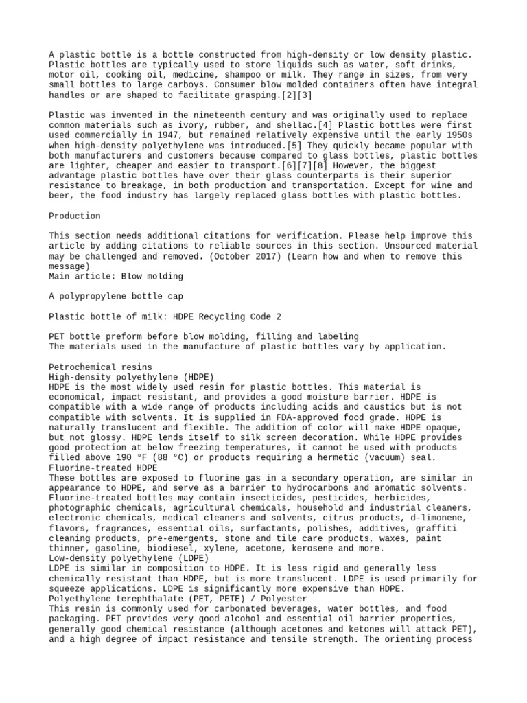 Plastic Bottle | PDF | Plastic | Bottle