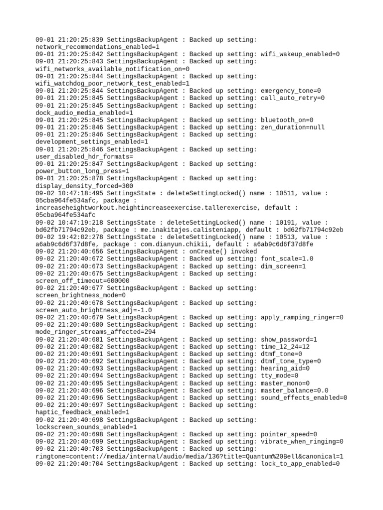 Android Settings Backup Log | PDF | Computers | Technology & Engineering