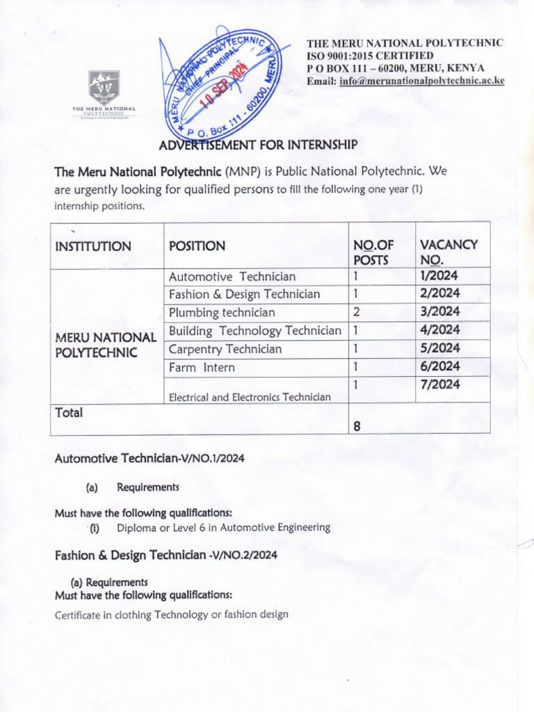 Mnp 2024 Internship Adverts | PDF