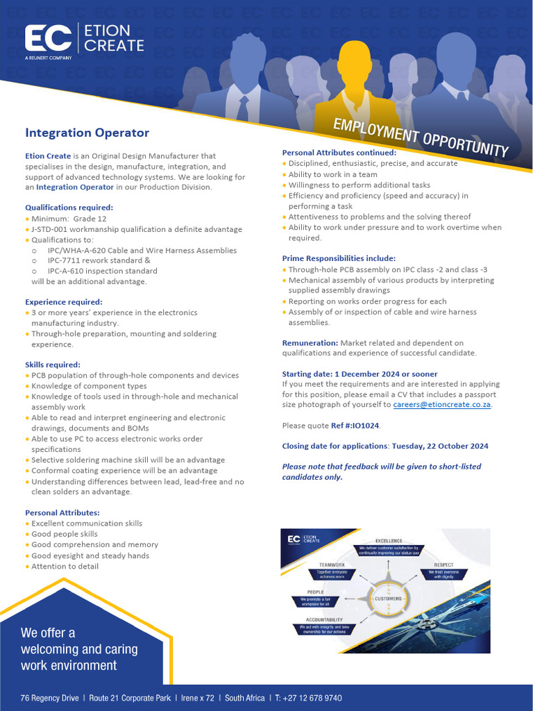 Employment Opportunity at Etion Create - Integration Operator ...