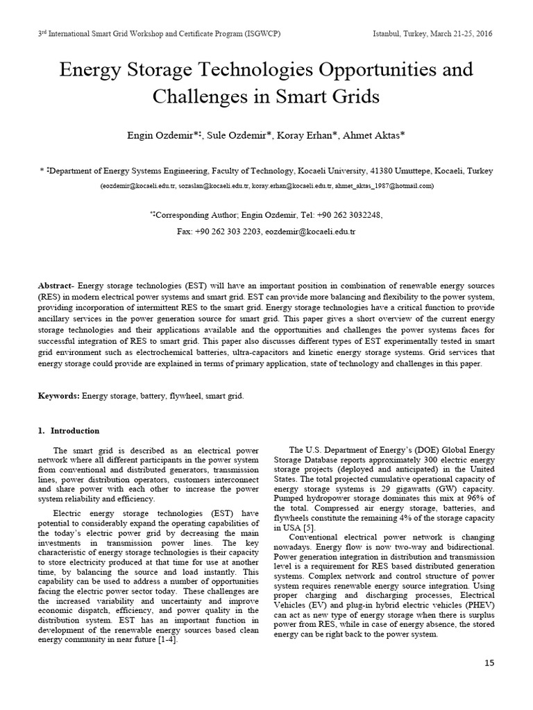 Energy Storage in Smart Grids: Challenges & Opportunities | PDF ...