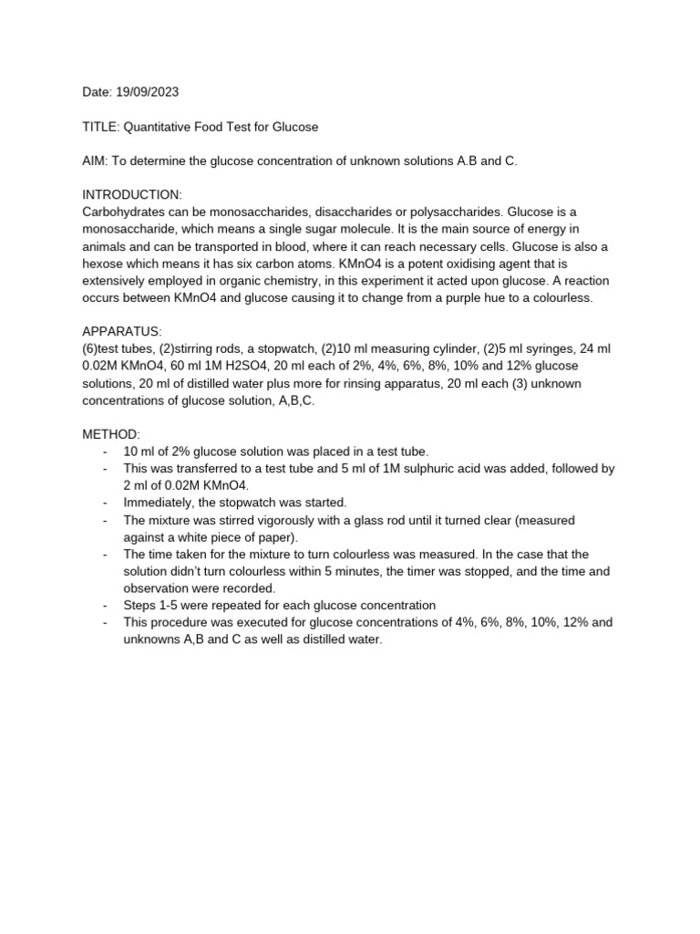 Glucose Concentration Testing Method | PDF | Glucose | Carbohydrates