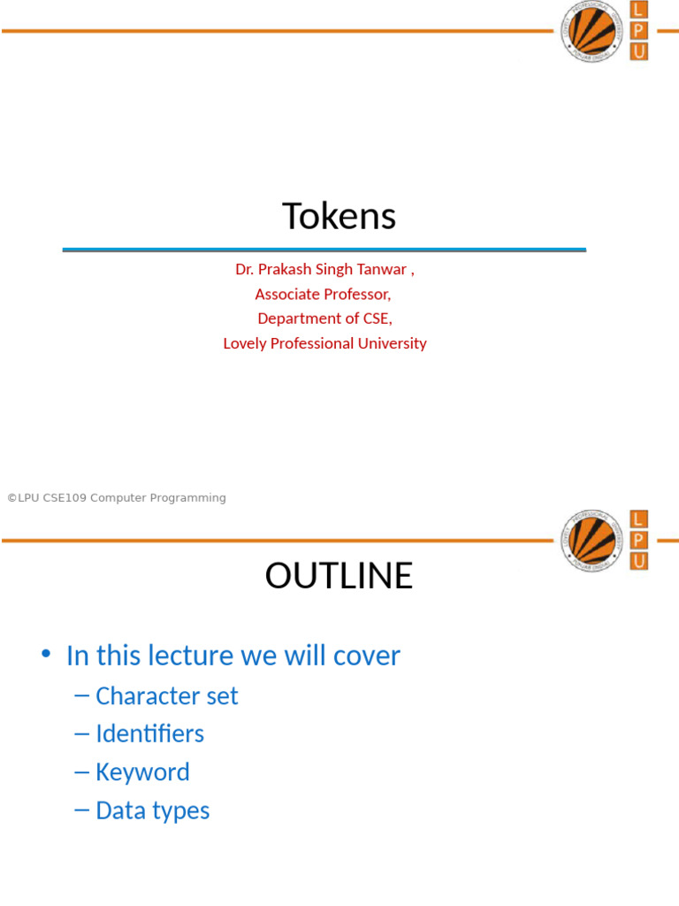 2.cse109lec Token Data Types | PDF | Integer (Computer Science) | Reserved Word