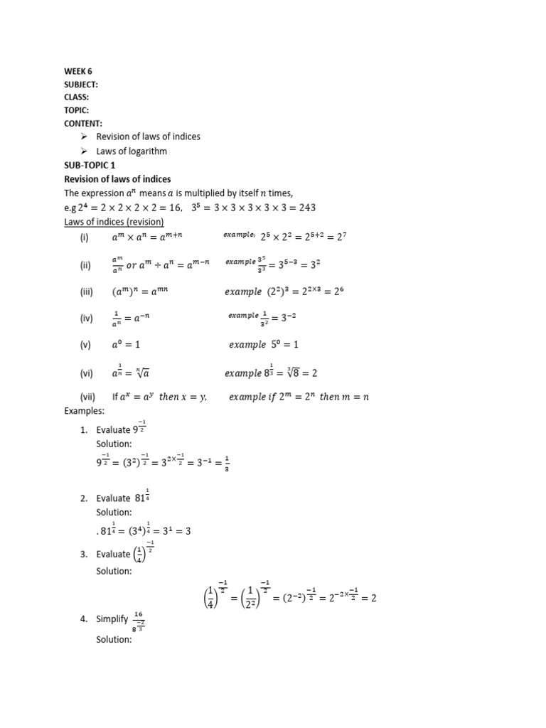 Indices and Logarithms Revision Guide | PDF | Logarithm | Equations