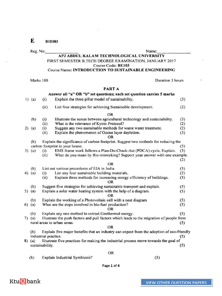 Sustainable Engineering Main Jan 2017 Ktu Qbank | PDF