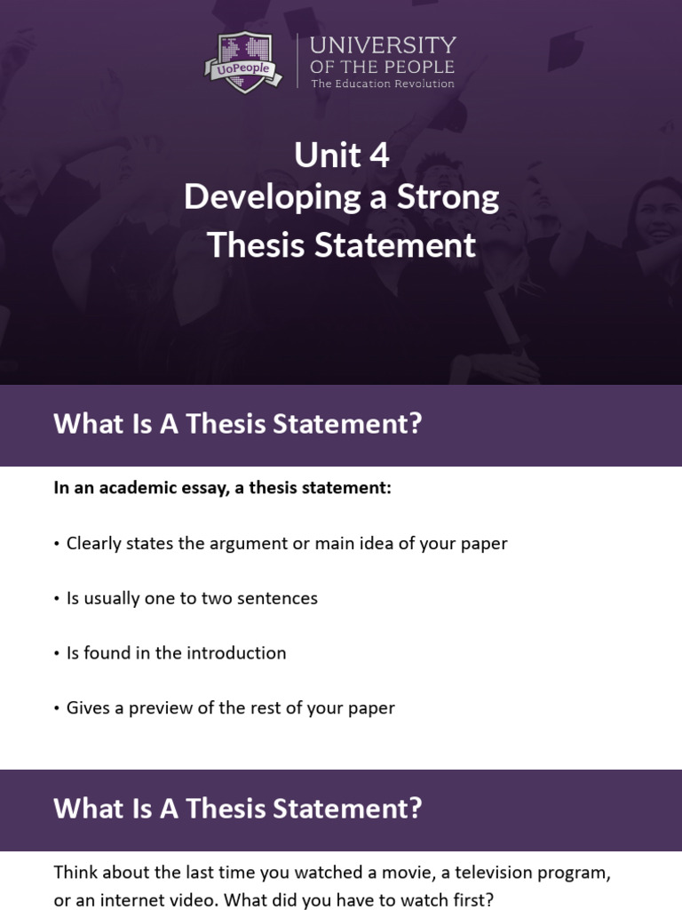 ENGL 0008 Unit 4 Lesson Developing A Strong Thesis Statement | PDF ...