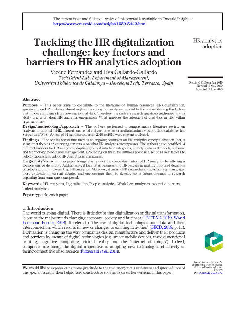 Tackling The HR Digitalization | PDF | Analytics | Performance Indicator