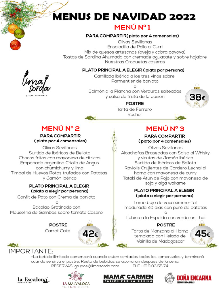 Menus de Navidad Grupo 2022 Comp. | PDF | Postres | Alimentos