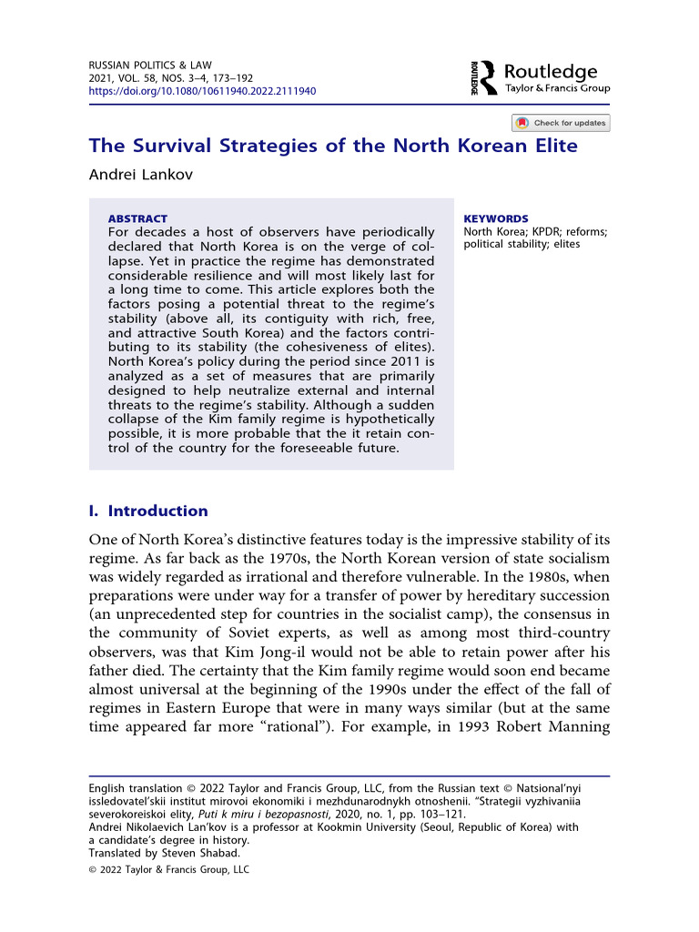 Andrei Lankov (2021) The Survival Strategies of The North Korean Elite ...