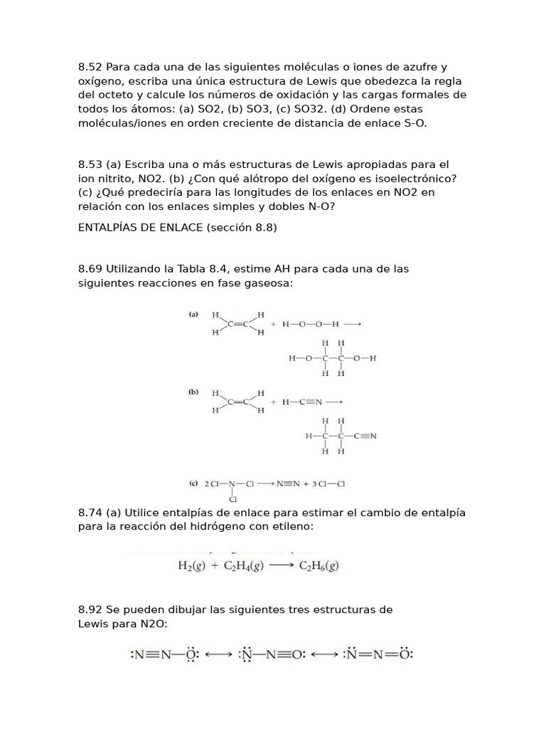EJERCICIOS QUIMICA | PDF | Enlace químico | Materiales