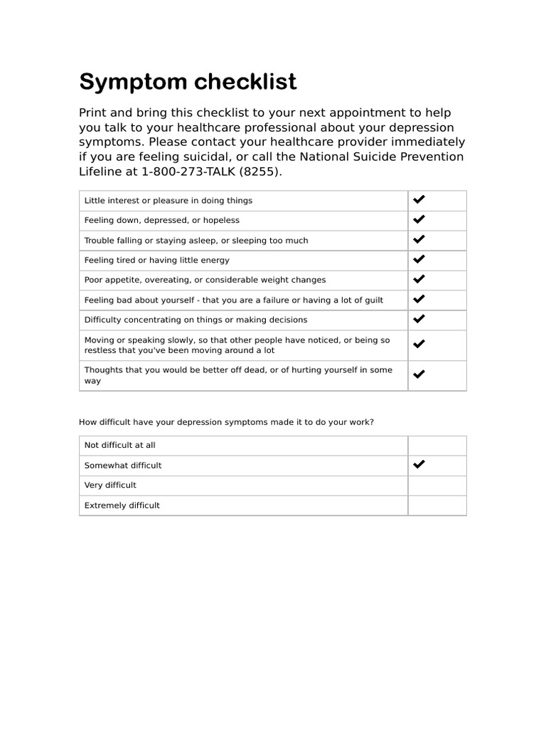 Symptom Checklist | PDF