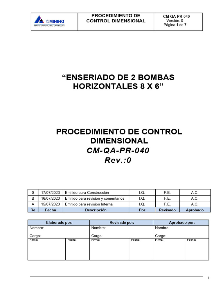 CM-QA-PR-040 Procedimiento de Control Dimensional | PDF | Calidad (comercial)