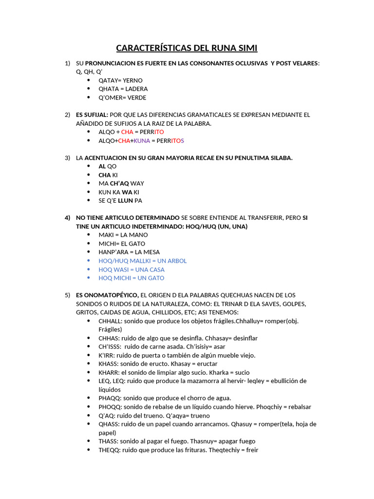 Características Del Runa Simi 2 | PDF