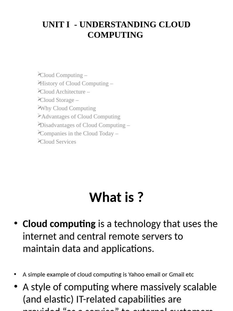 Unit I Understanding Cloud Computing Pdf Cloud Computing Computing