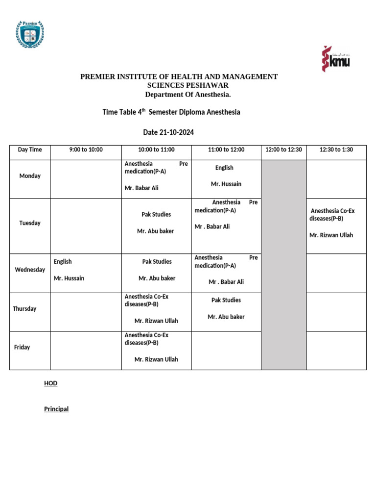 Timetable Diploma 4 TH Semester 2024 | PDF