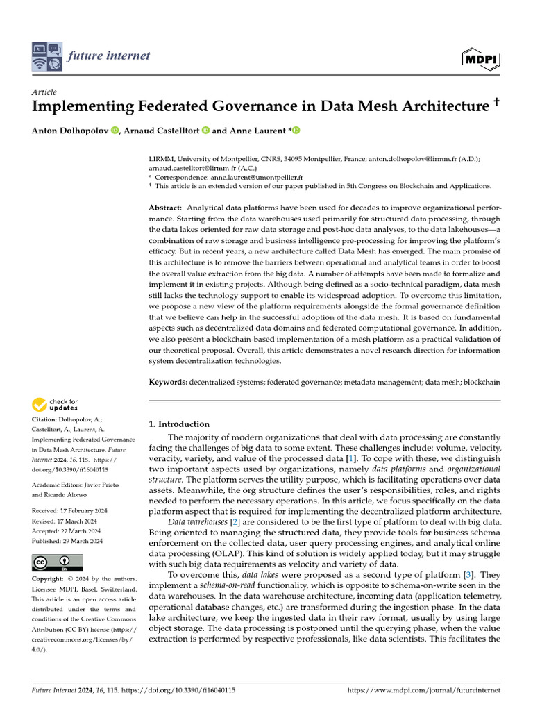 Implementing Federated Governance in DataMesh Architecture | PDF | Governance | Metadata