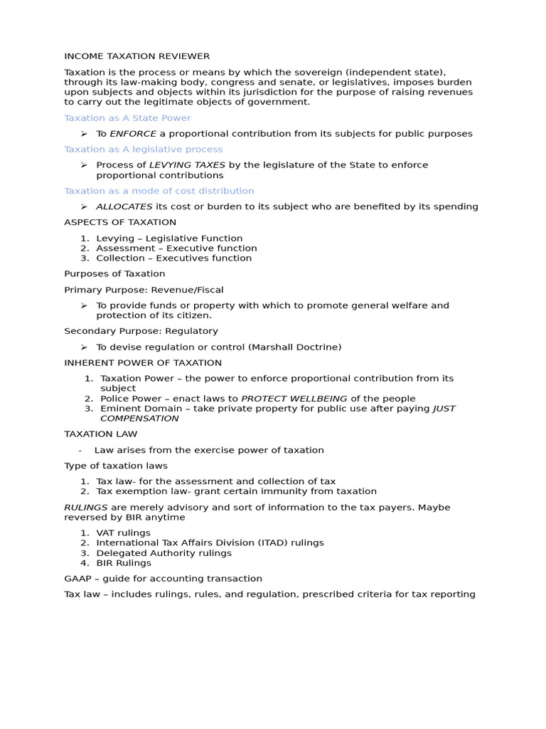 Income Taxation Reviewer | PDF